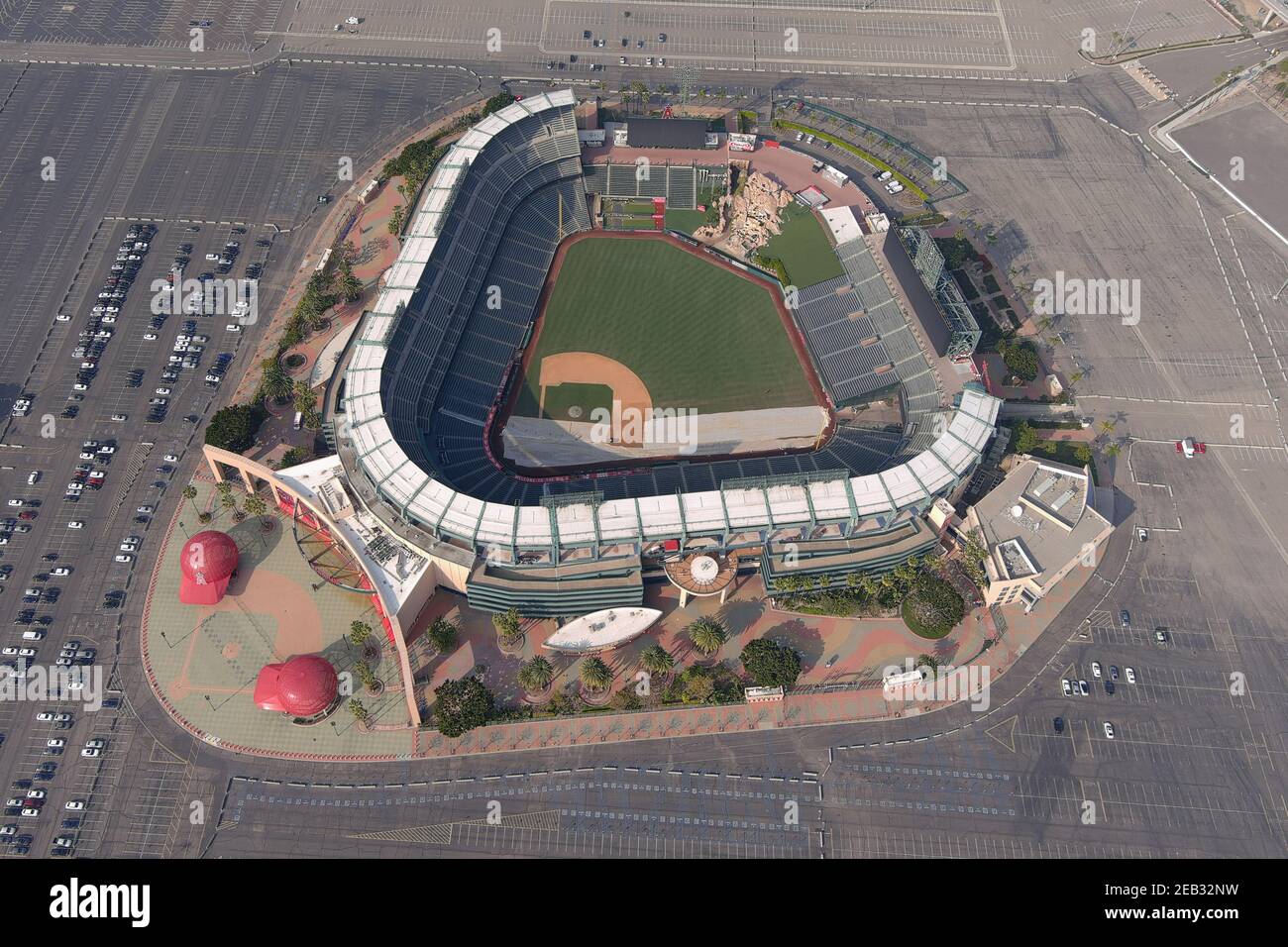 An aerial view of Angel Stadium of Anahiem, Wednesday, Feb. 10, 2021 ...