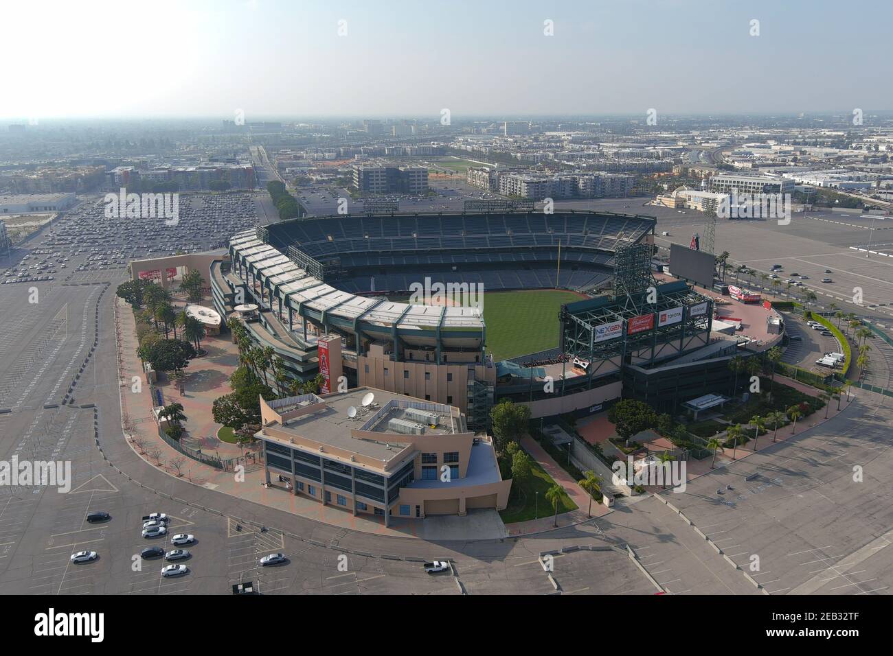 An aerial view of Angel Stadium of Anahiem, Wednesday, Feb. 10, 2021 ...