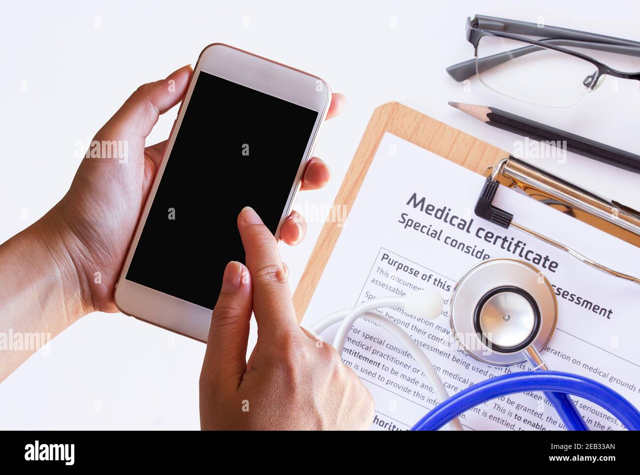 Female hand holding mobile phone or using smartphone. with blurred ...