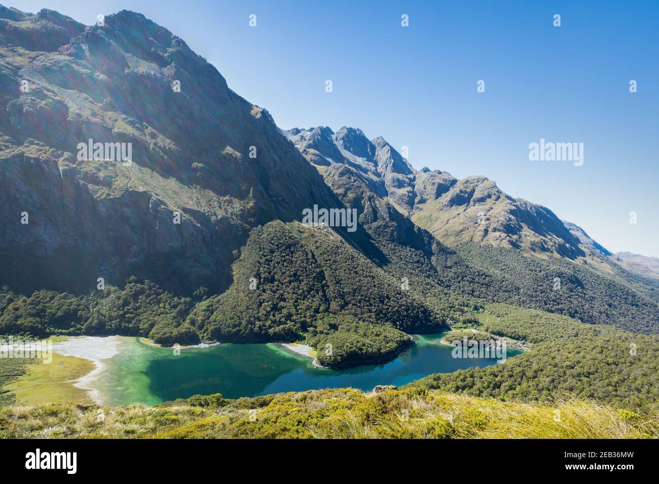 Panoramic views of Lake Mackenzie from Routeburn Track, South Island ...