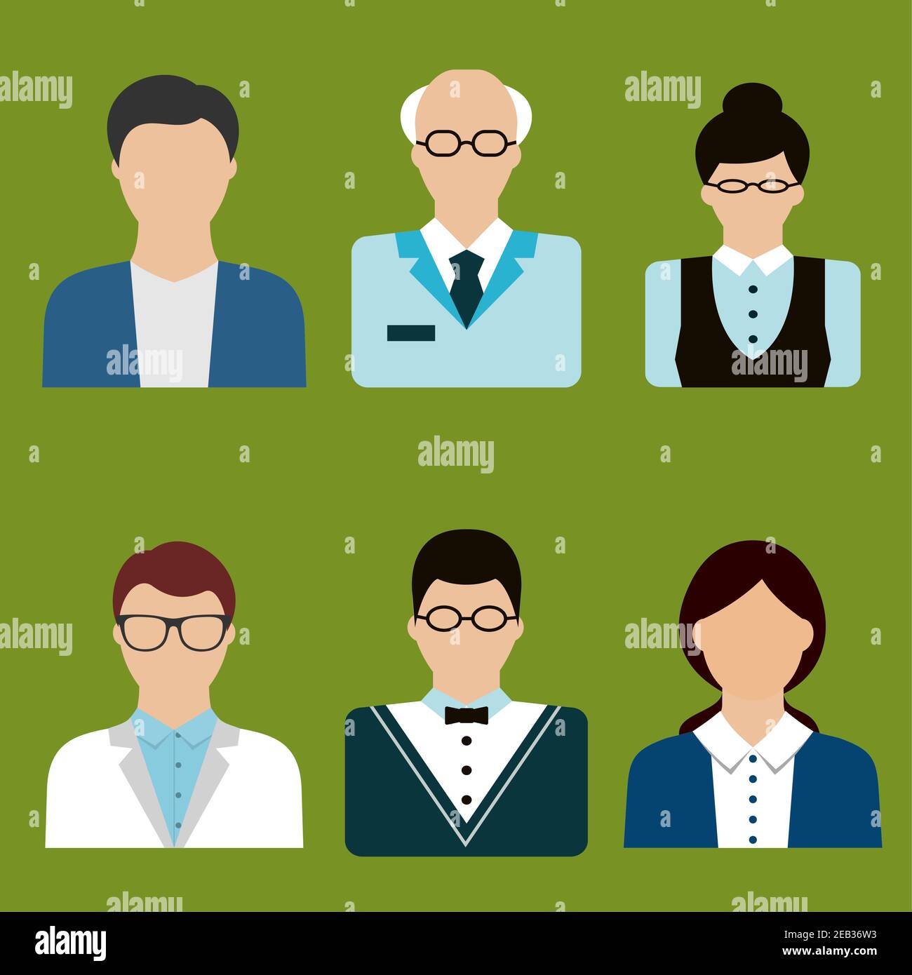 Teacher profession avatars flat icons with men, senior and women in ...