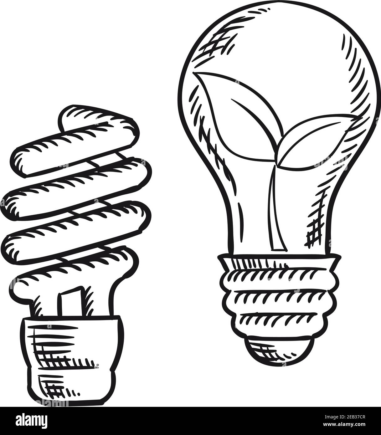 Sketch of fluorescent energy saving light bulb and old incandescent ... Sketch of fluorescent energy saving light bulb and old incandescent ...