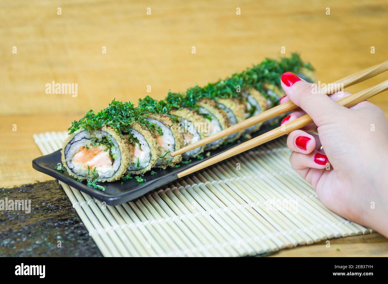 Perfect sushi, traditional Japanese cuisine. Delicious hot sushi Stock ...