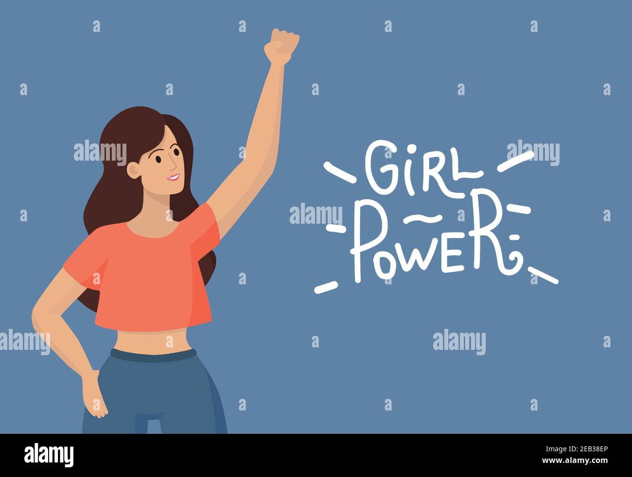 Girl power vector flat banner template with text. Young handsome woman ...