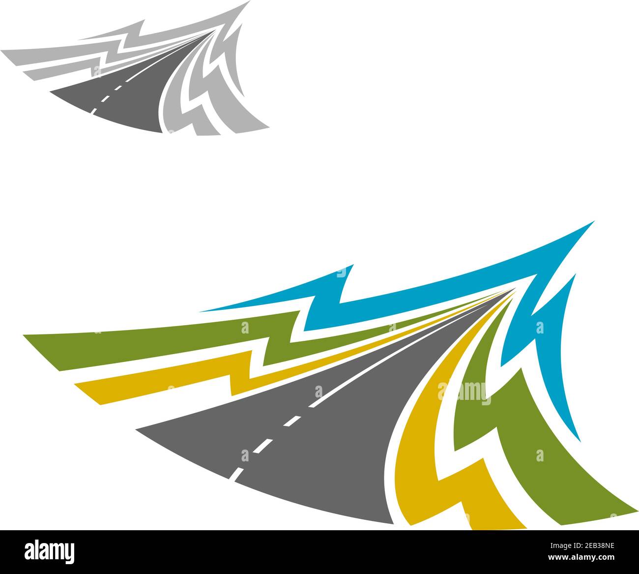 Modern highway road colorful icon with white dividing strips ...