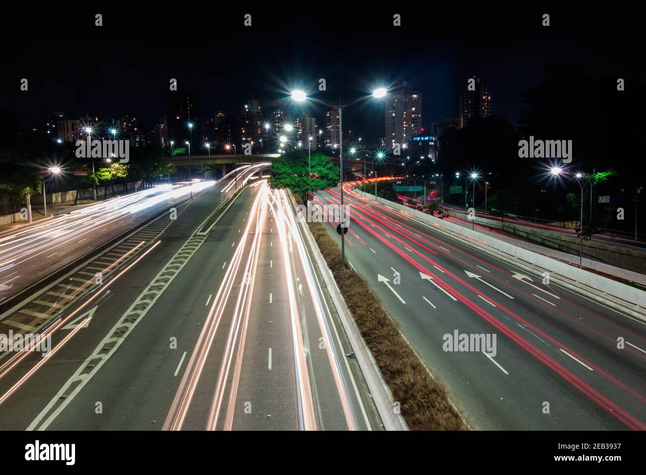 Night view of a busy road in a city with long exposure Stock Photo - Alamy