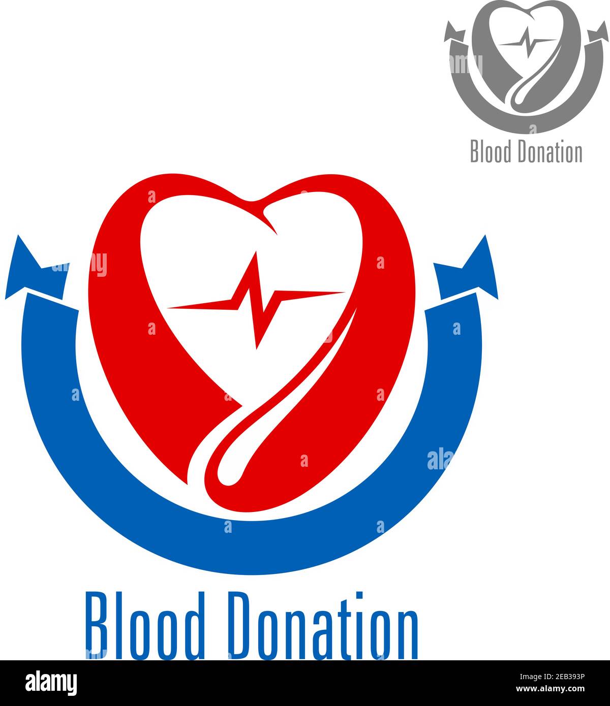 Blood donation icon with stylized heart, carefully encircled by red ...