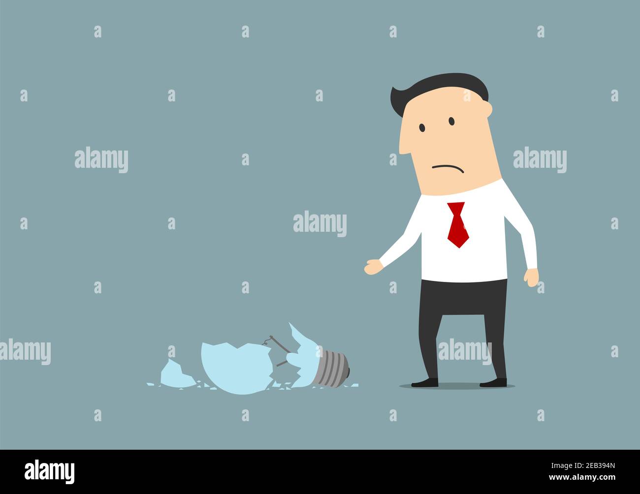 Upset cartoon businessman broke light bulb, as a crash of idea and ...
