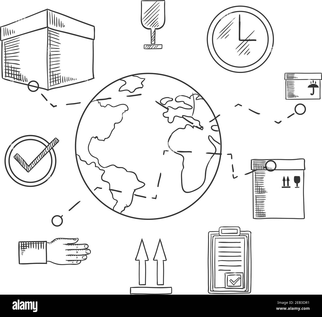 International shipping and delivery service icons of cardboard boxes ...