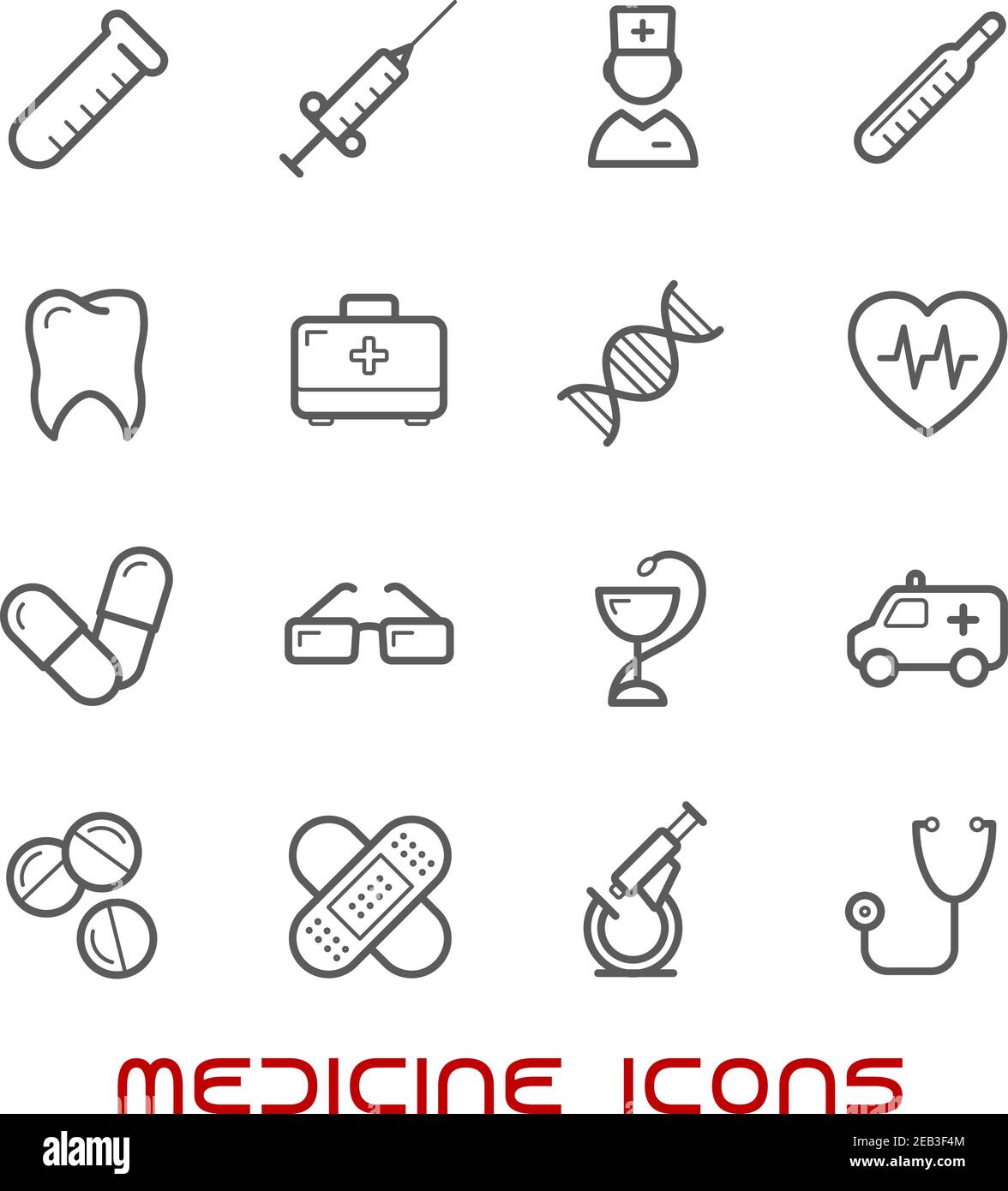 Medicine and health thin line icons set with silhouettes of hospital ...