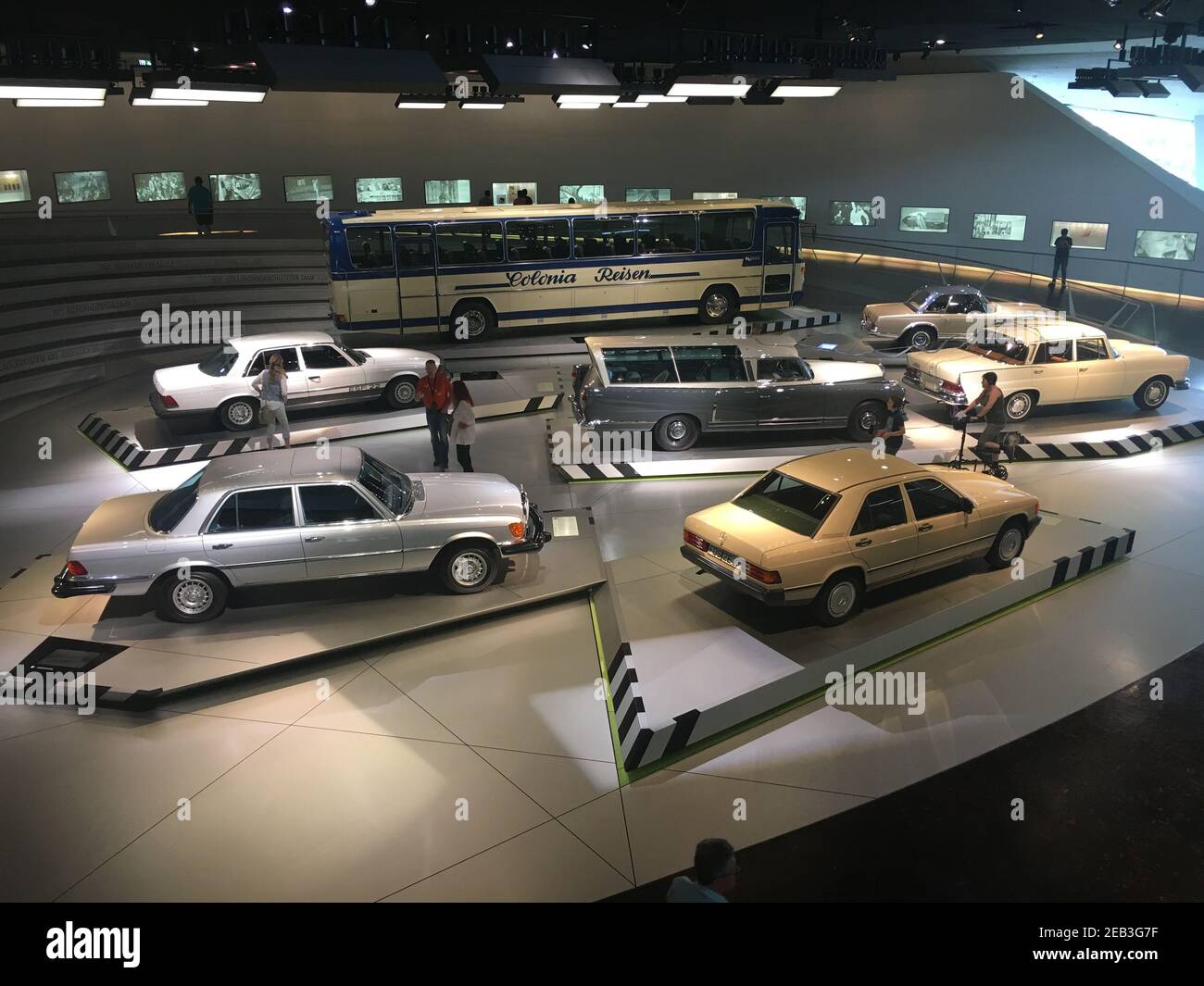 Interior of the Mercedes Benz Museum in Stuttgart, Germany. Old style ...