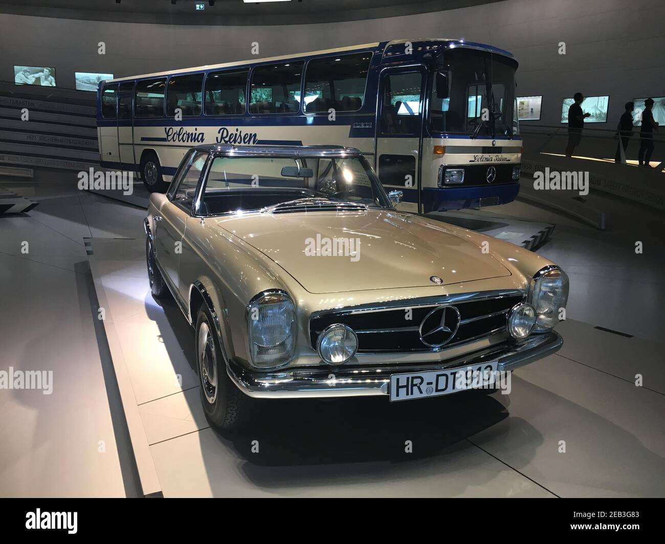Interior of the Mercedes Benz Museum in Stuttgart, Germany. Old style ...