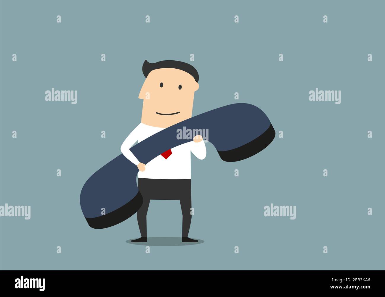 Friendly smiling cartoon businessman with large old blue handset. Great ...