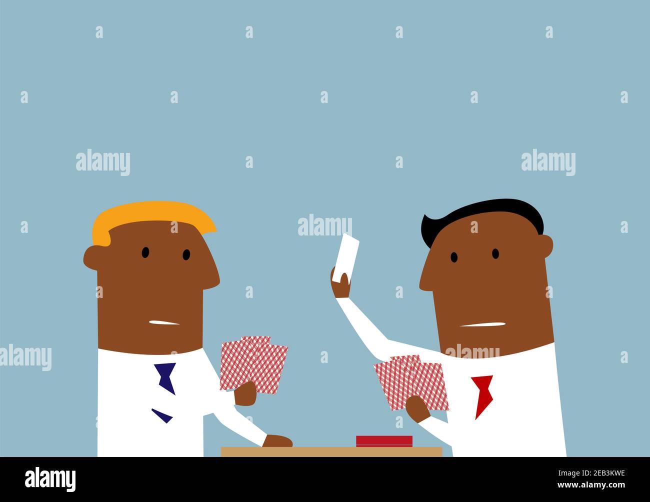 Two cartoon businessmen playing cards in office, instead of working ...
