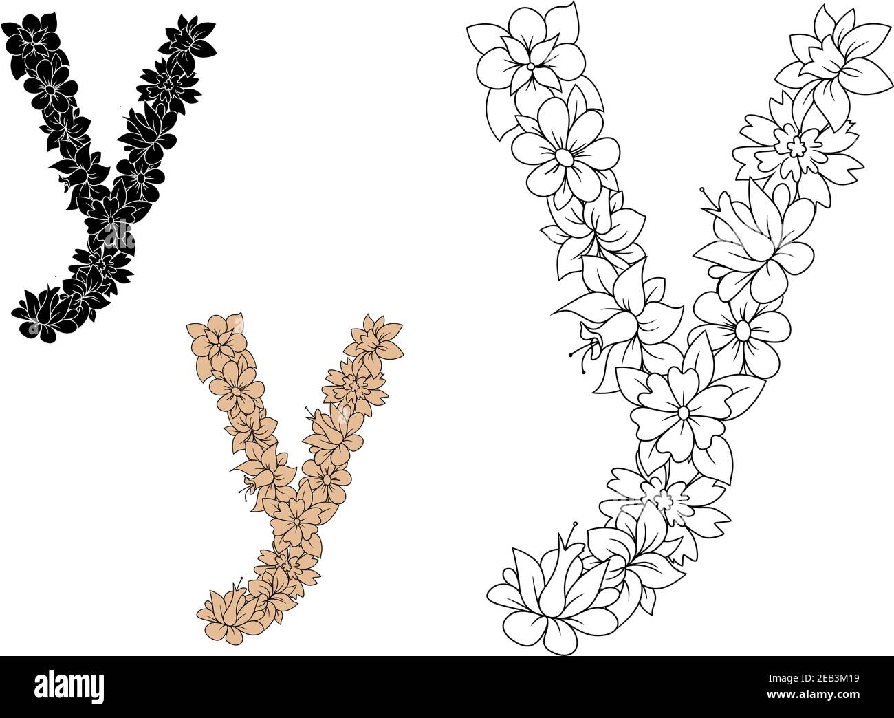 Floral alphabet small letter Y with dainty motif of blooming flowers ...