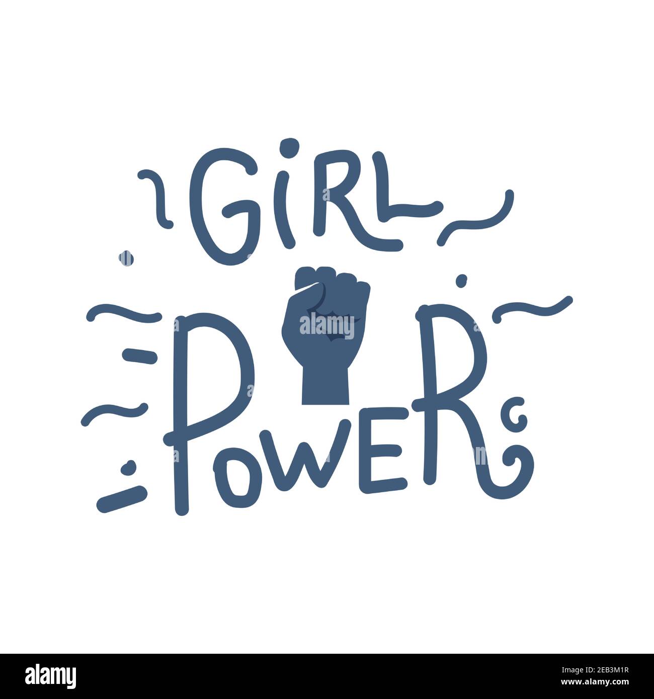 Girl power quote with female fist vector flat card template. Lettering ...