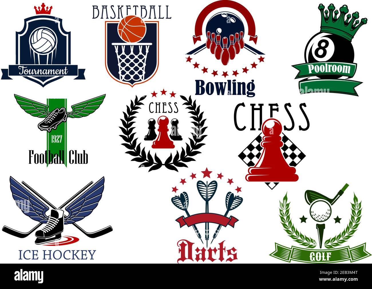 Sports game heraldic emblems with elements and sports items of football ...