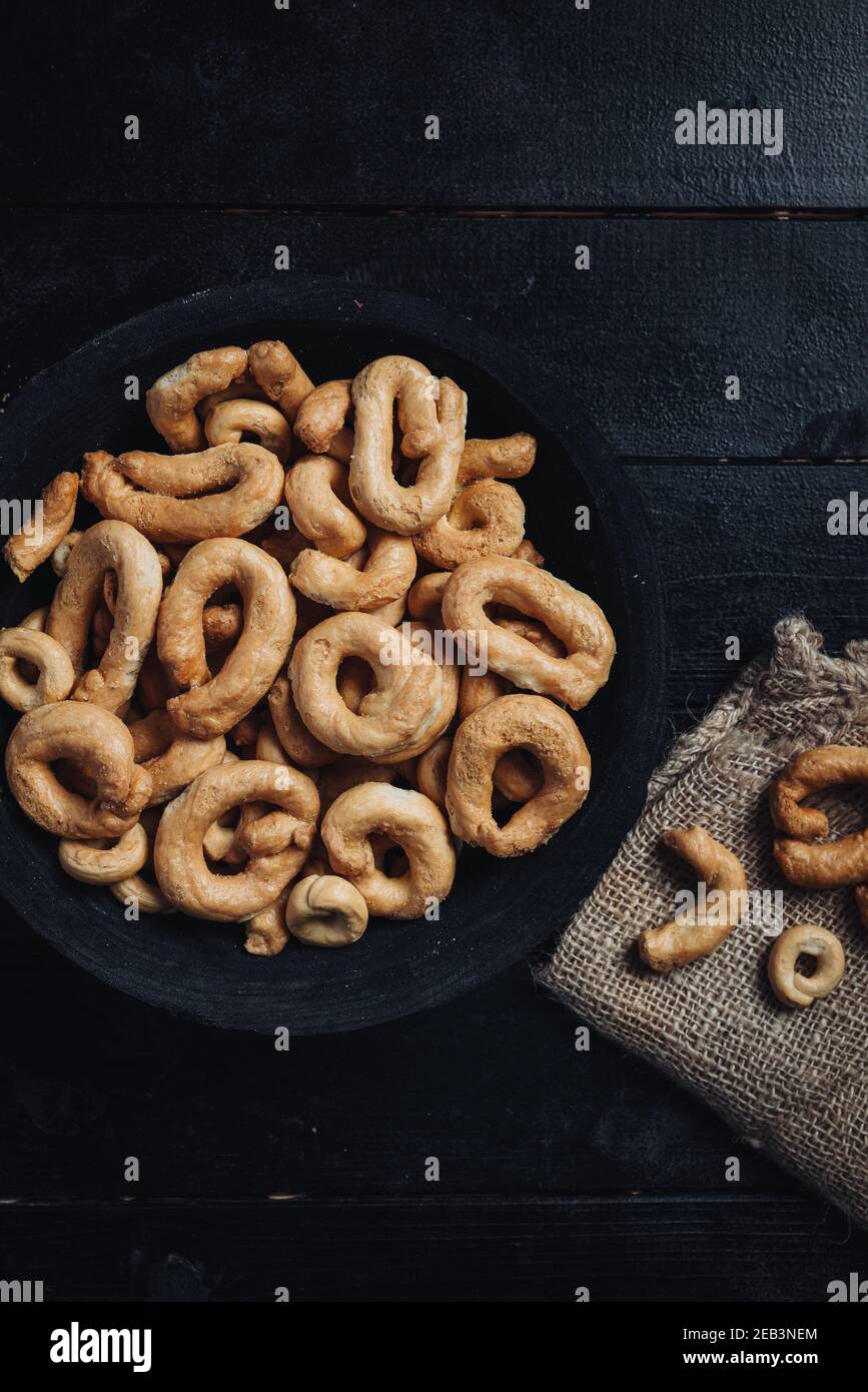 Crunchy traditional taralli snacks from Puglia region in Italy Stock ...