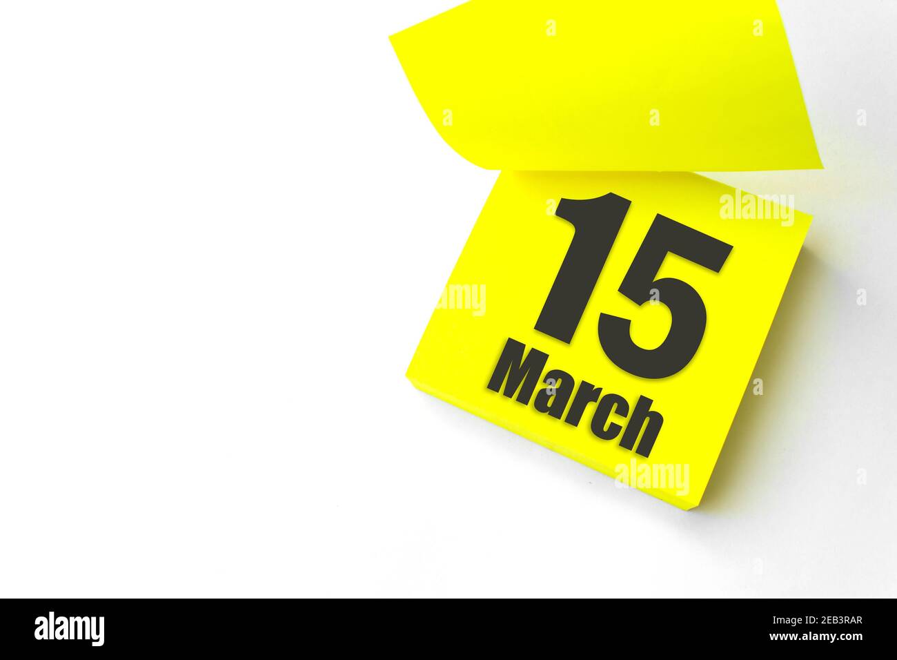 March 15th. Day 15 of month, Calendar date. Close-Up Blank Yellow paper ...