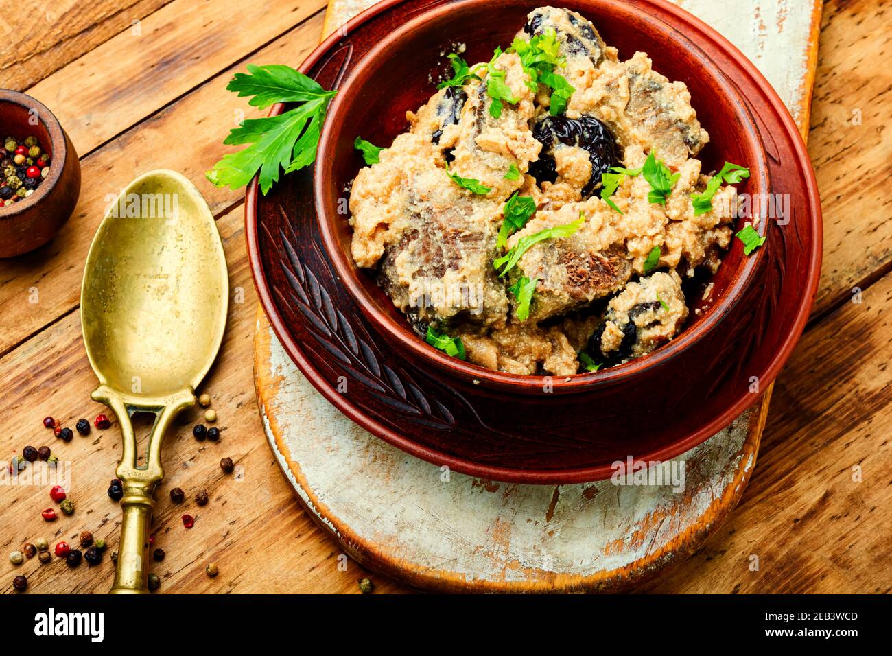 Goulash or beef stew in a plate.Plate of hungarian goulash on rustic ...