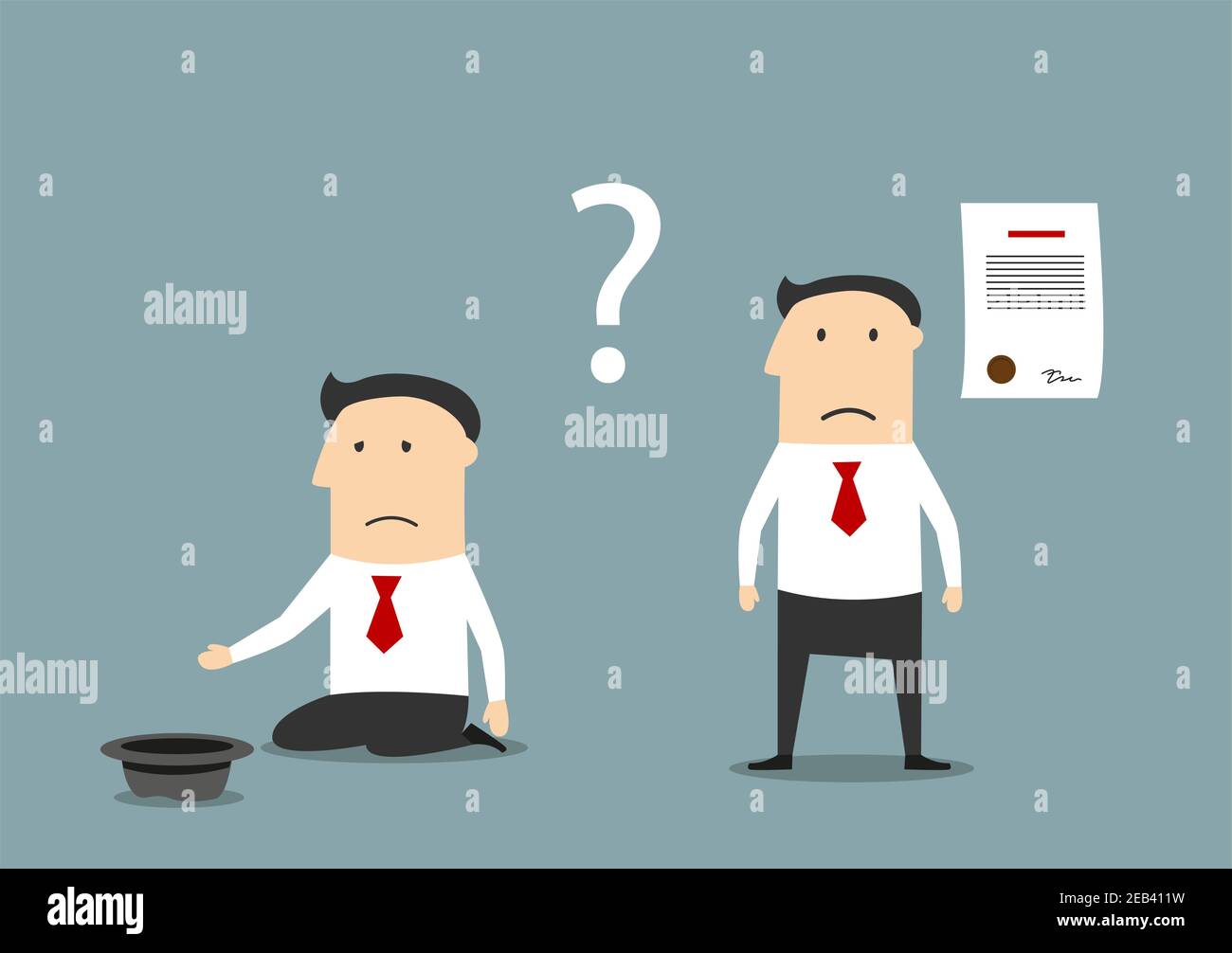 Unhappy bankrupt businessman between signing a bad contract and poverty ...