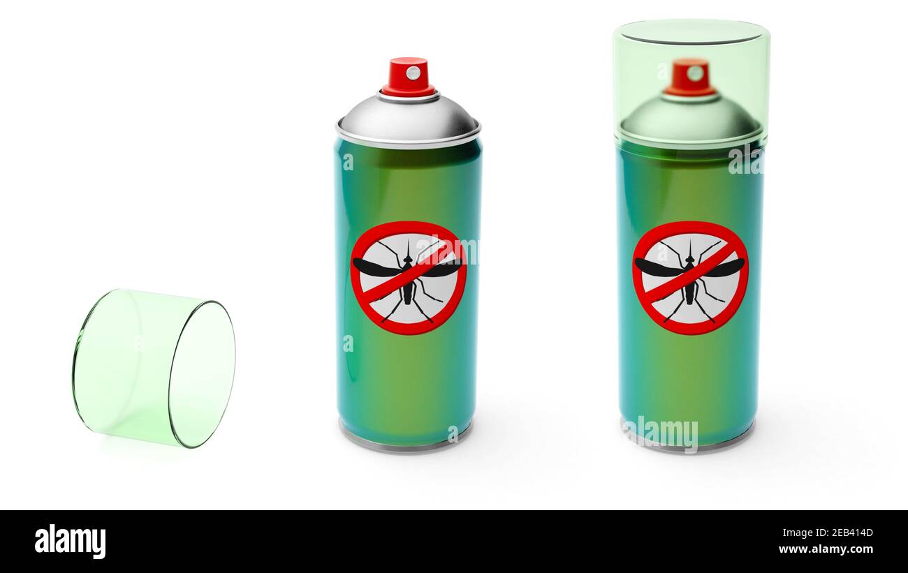 Mosquito spray. Insect protection. Aerosol metal can of green color ...