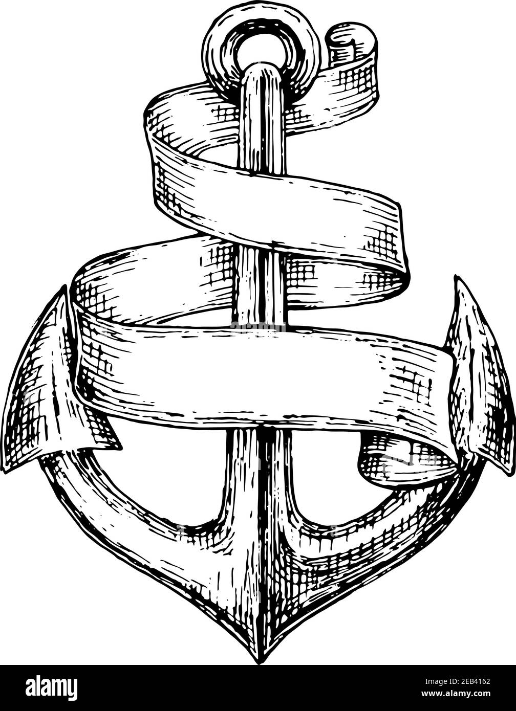 Old heraldic anchor isolated sketch with wavy ribbon banner or paper ...
