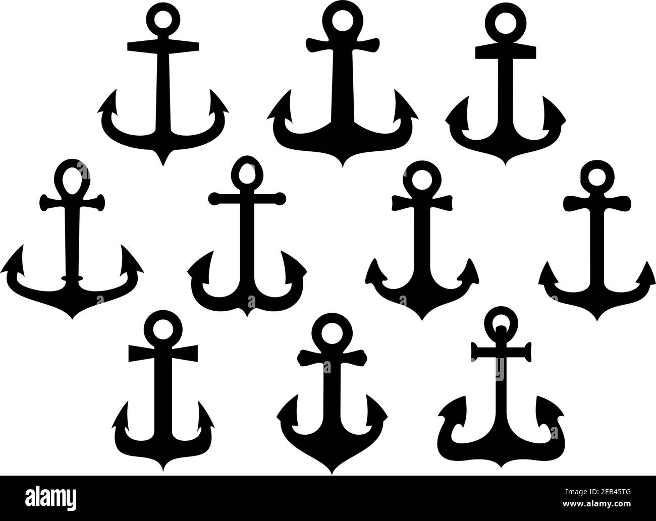 Set of back vintage nautical anchors for heraldry, emblem or tattoo ...