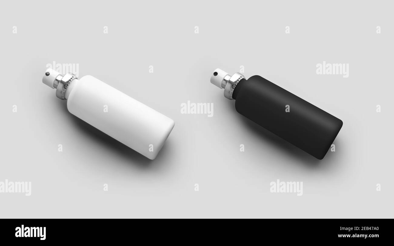 Template of plastic white, black open bottle with sprayer, can with ...