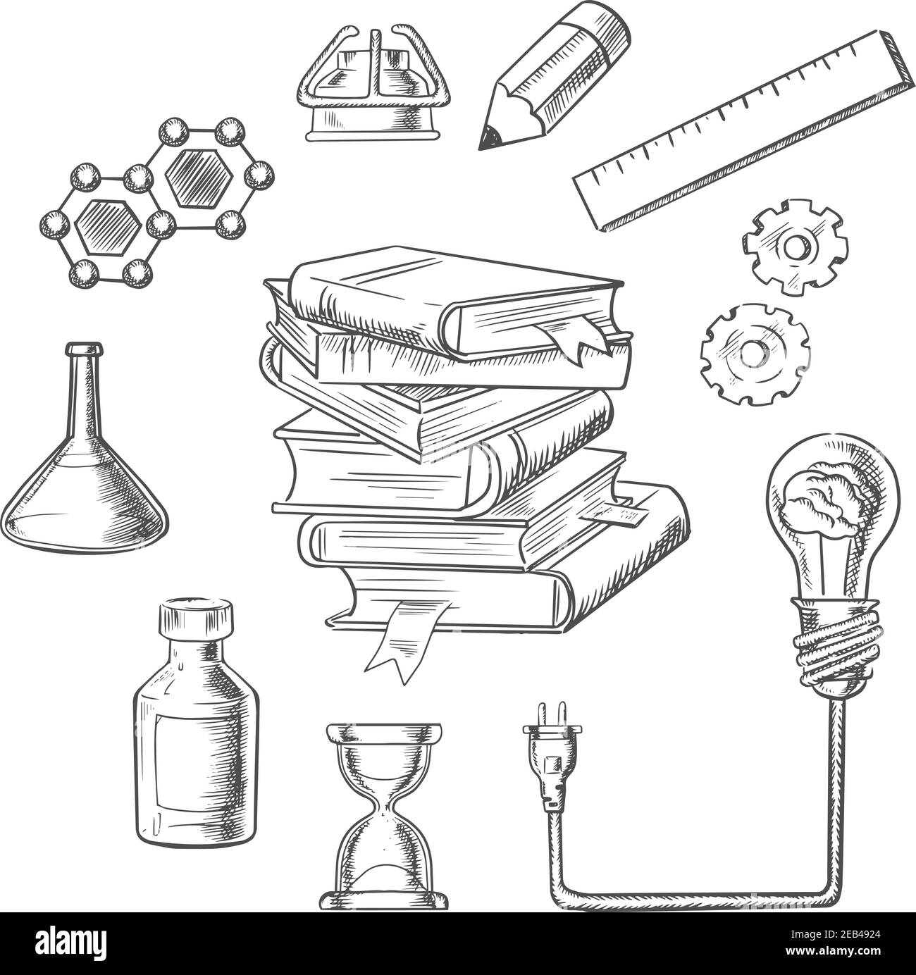 Knowledge and web education sketch design with light bulb plugged into ...