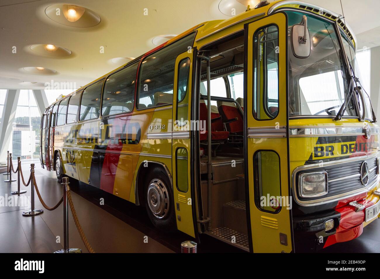 Interior of the Mercedes Benz Museum in Stuttgart, Germany. Old style ...