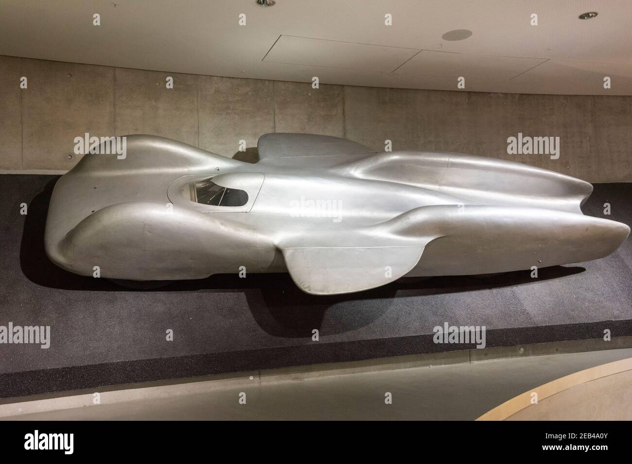 Interior of the Mercedes Benz Museum in Stuttgart, Germany. Old style ...