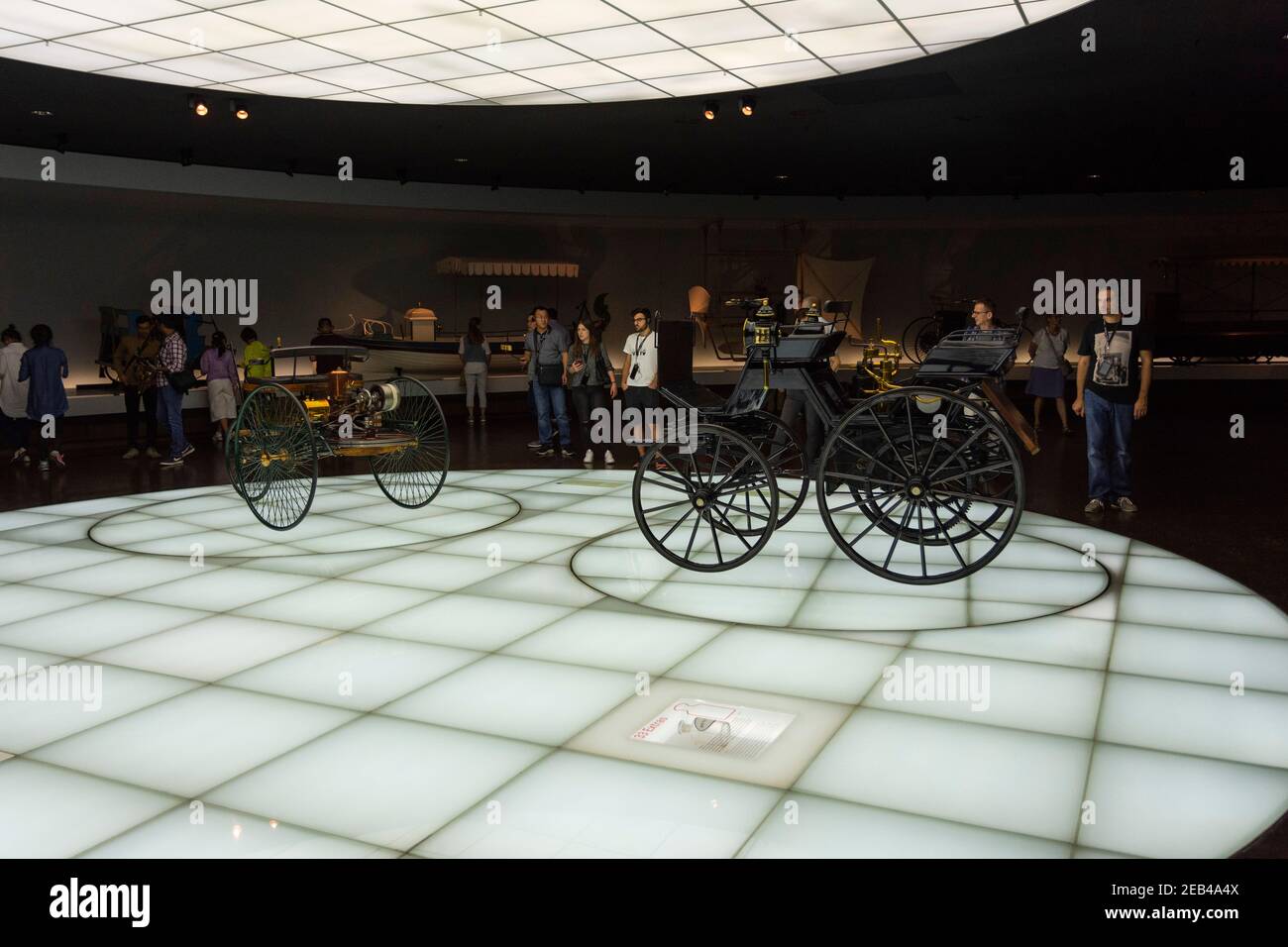 Interior of the Mercedes Benz Museum in Stuttgart, Germany. Old style ...