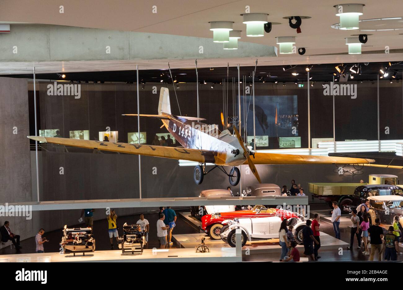 Interior of the Mercedes Benz Museum in Stuttgart, Germany. Old style ...