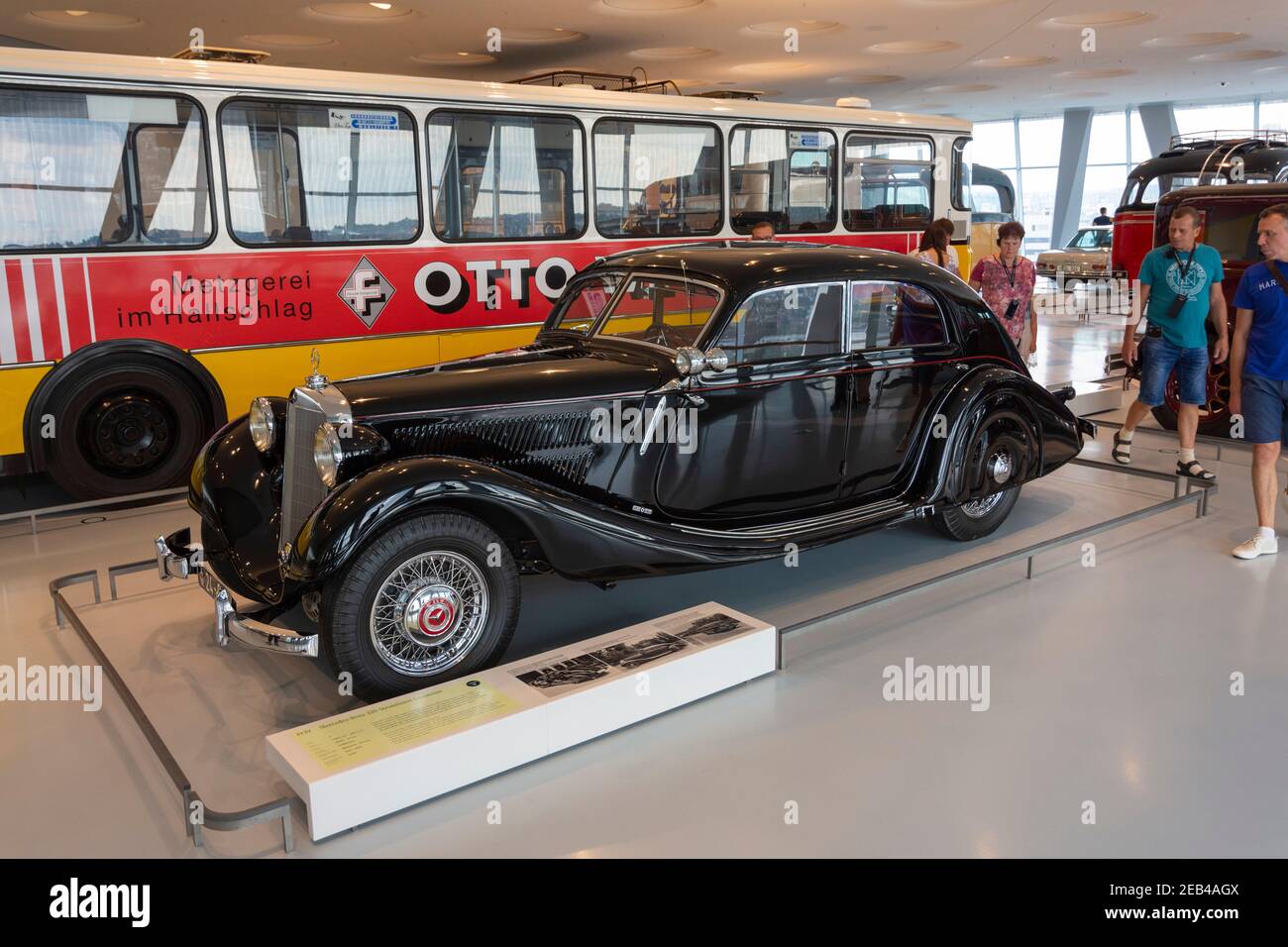 Interior of the Mercedes Benz Museum in Stuttgart, Germany. Old style ...