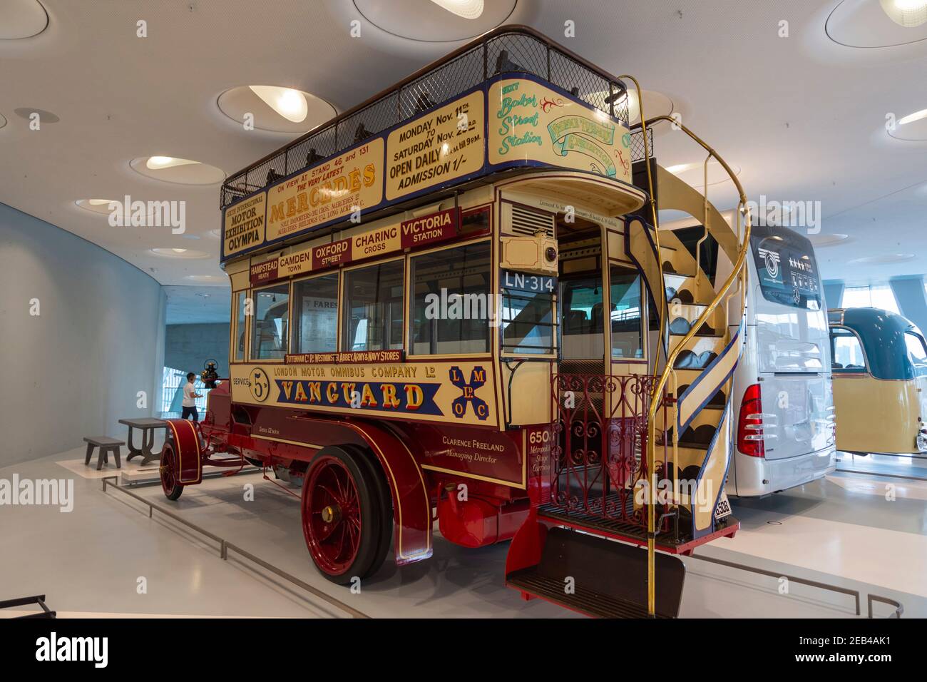 Interior of the Mercedes Benz Museum in Stuttgart, Germany. Old style ...
