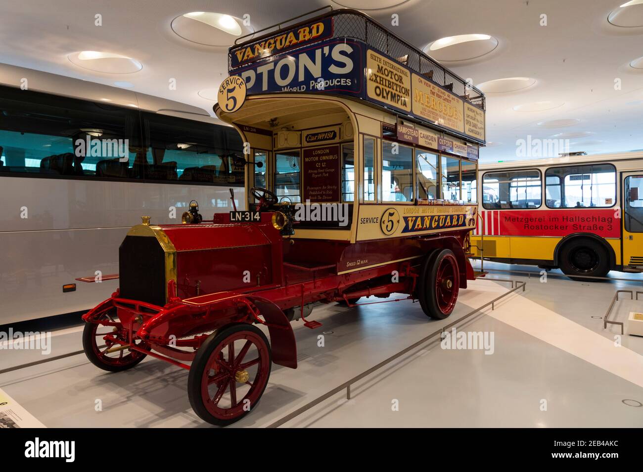 Interior of the Mercedes Benz Museum in Stuttgart, Germany. Old style ...