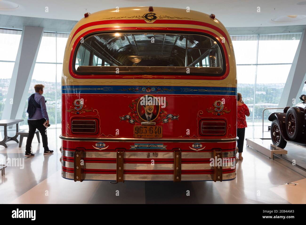 Interior of the Mercedes Benz Museum in Stuttgart, Germany. Old style ...