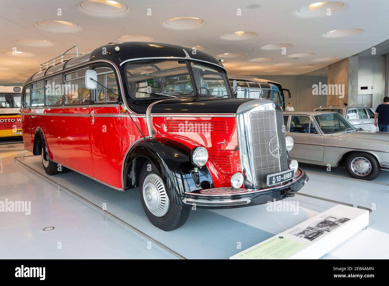 Interior of the Mercedes Benz Museum in Stuttgart, Germany. Old style ...