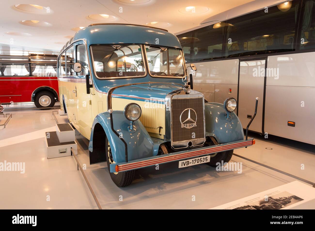 Interior of the Mercedes Benz Museum in Stuttgart, Germany. Old style ...