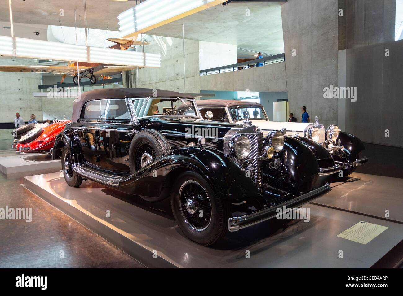 Interior of the Mercedes Benz Museum in Stuttgart, Germany. Old style ...