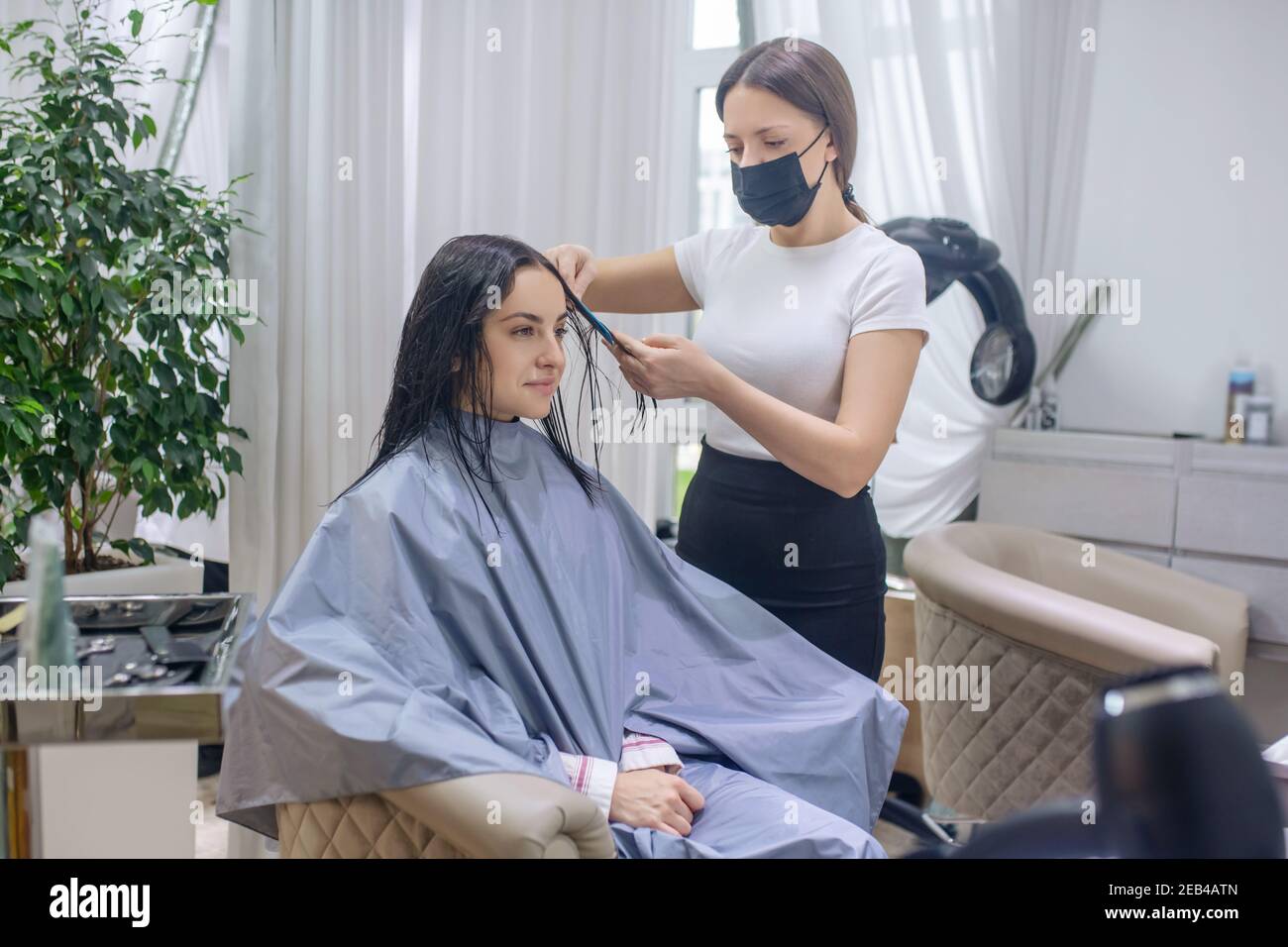 Female hair stylist working in a beauty salon Stock Photo - Alamy