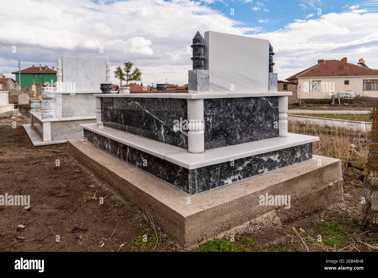 Muslim cemetery made of marble in town, Turkey Stock Photo - Alamy