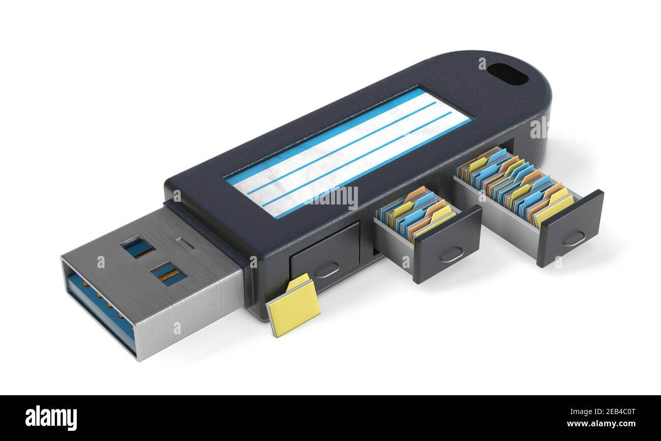 USB flash drive. Archive with files and folders in an electronic ...