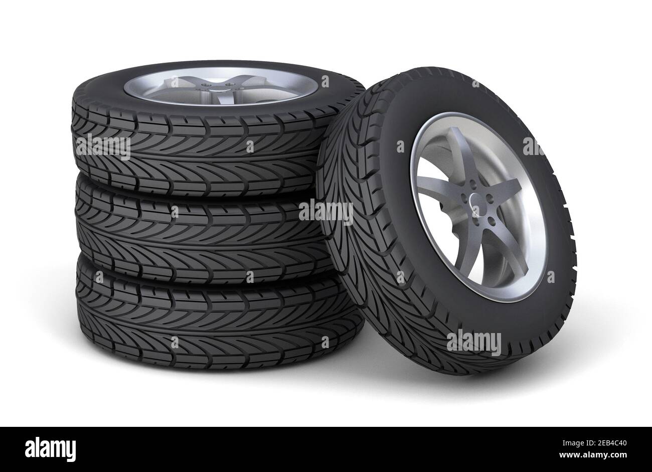 Set of four tires with disks. isolated on white background. 3d render ...
