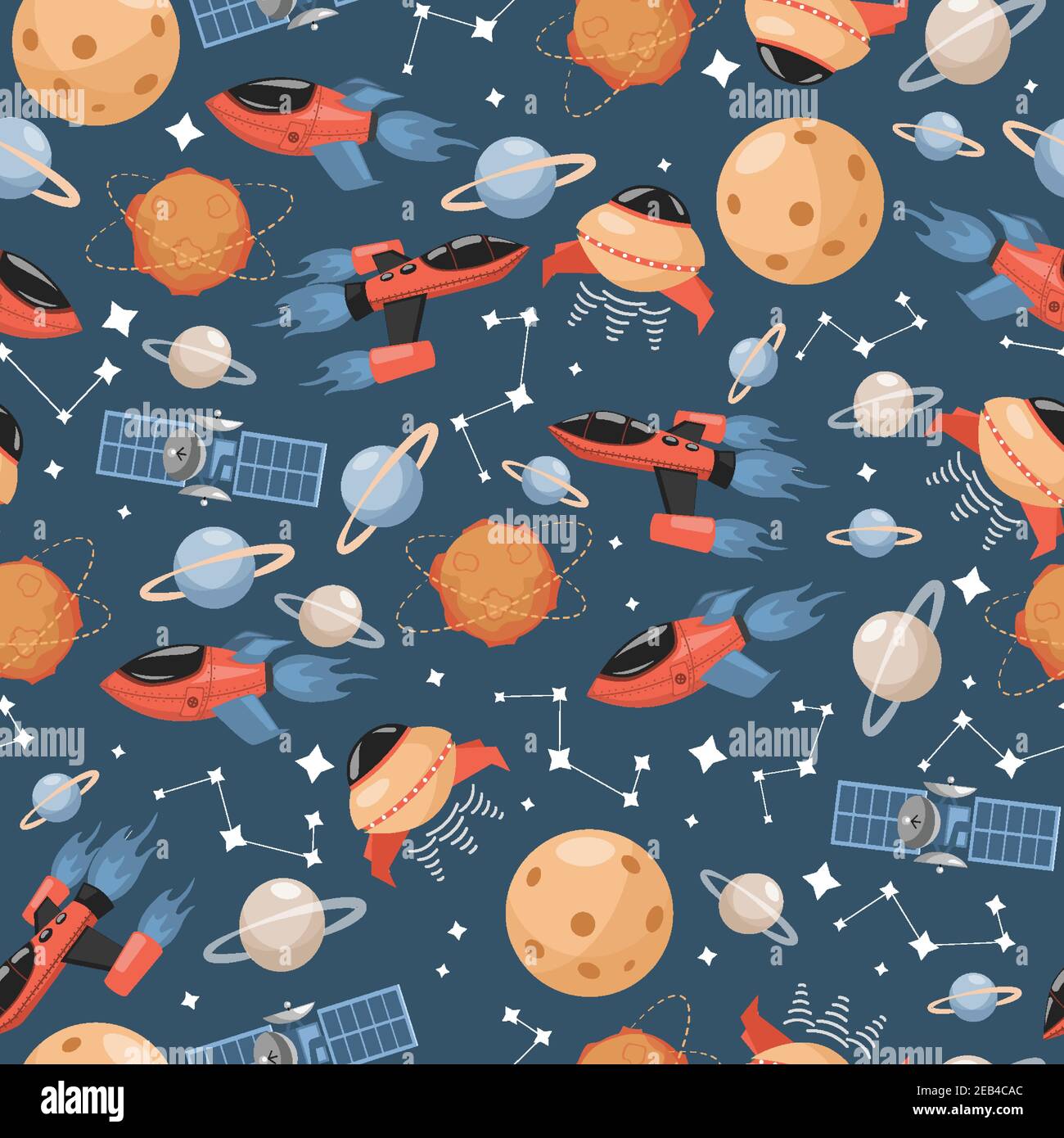 Space exploration vector seamless pattern. Spaceships, rockets, moon ...