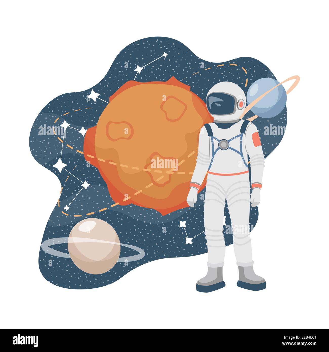 Space explorer in spacesuit and outer space vector flat illustration ...