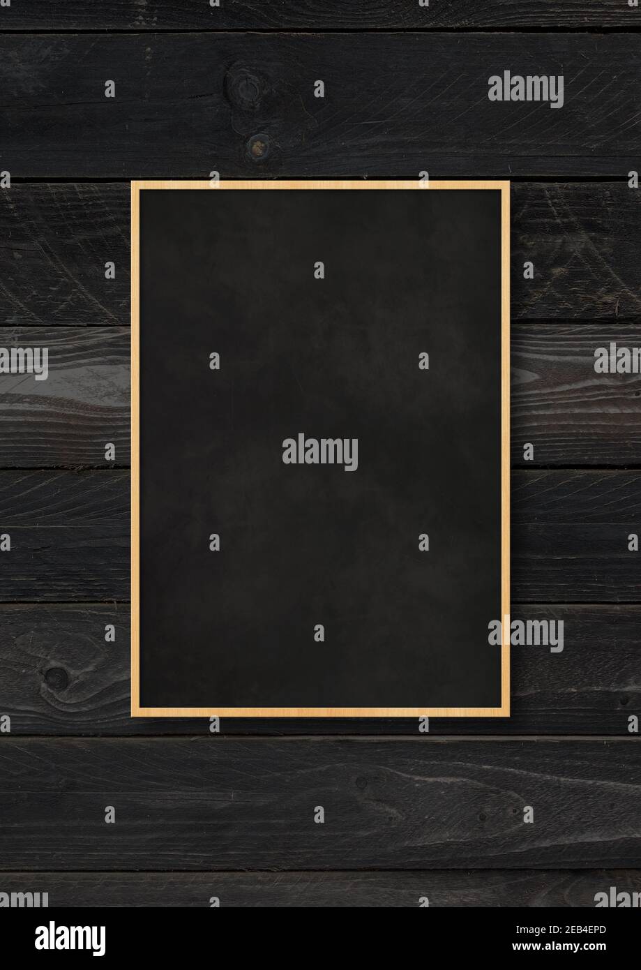Traditional blackboard isolated on a black wood background. Blank ...
