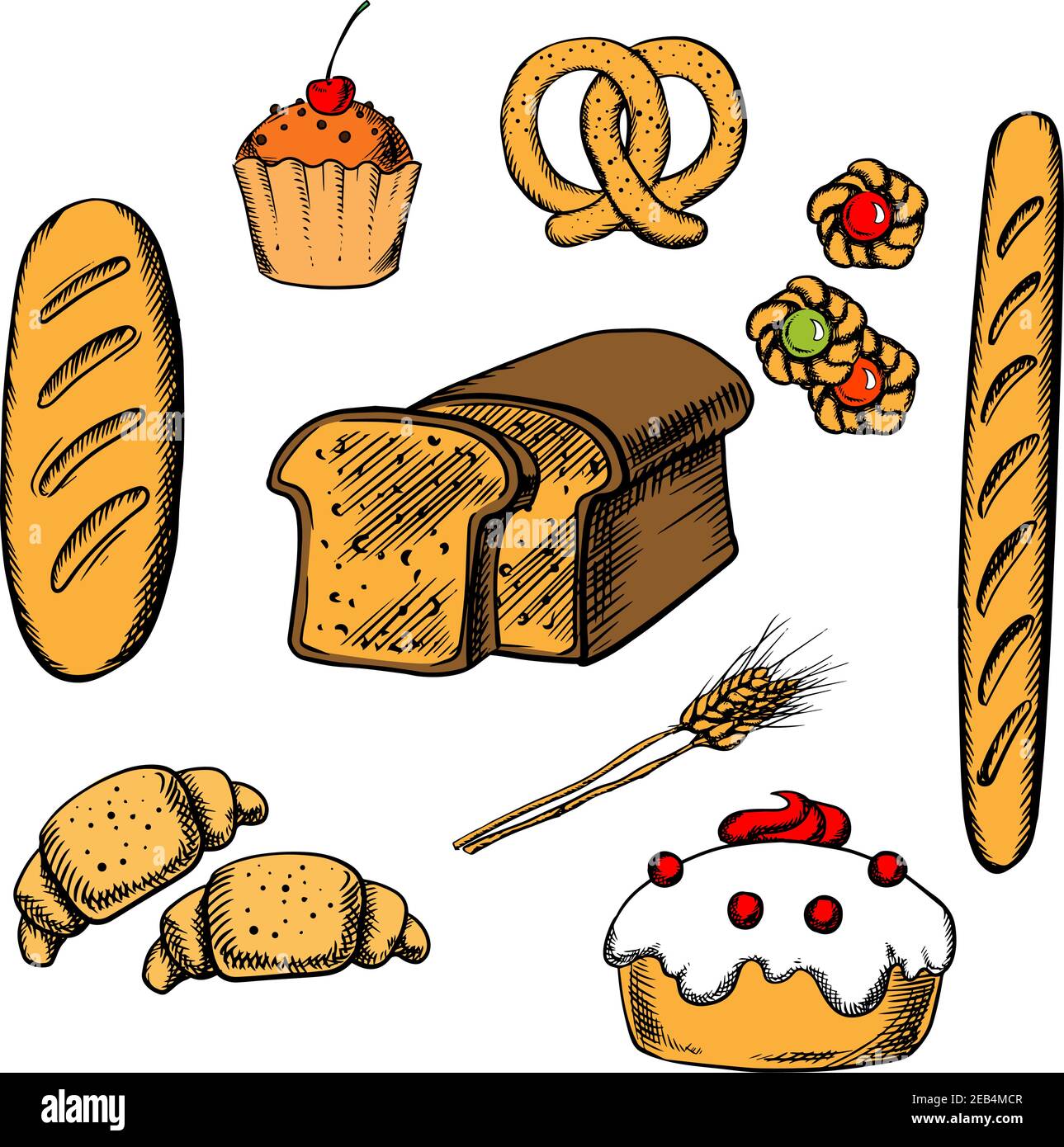 Bakery flat icons set isolated on background for infographics, cafe ...