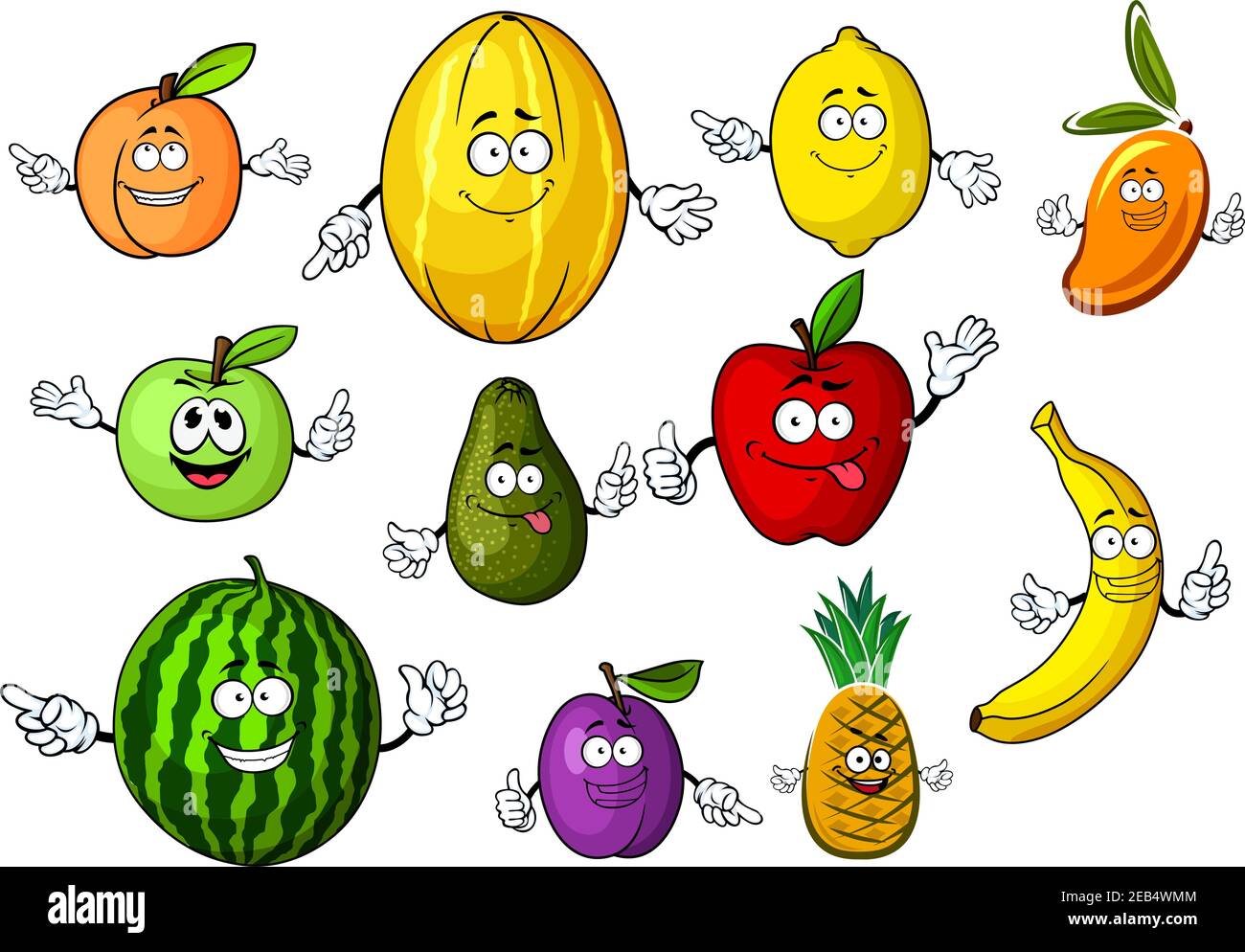 Healthy sweet red and green apples, peach, lemon, banana, pineapple ...